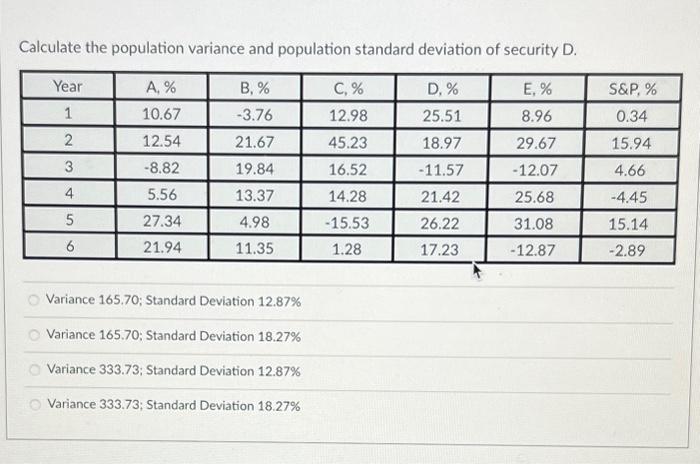 Solved Calculate The Population Variance And Population