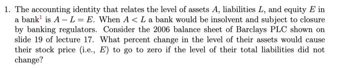 Solved 1. The accounting identity that relates the level of | Chegg.com