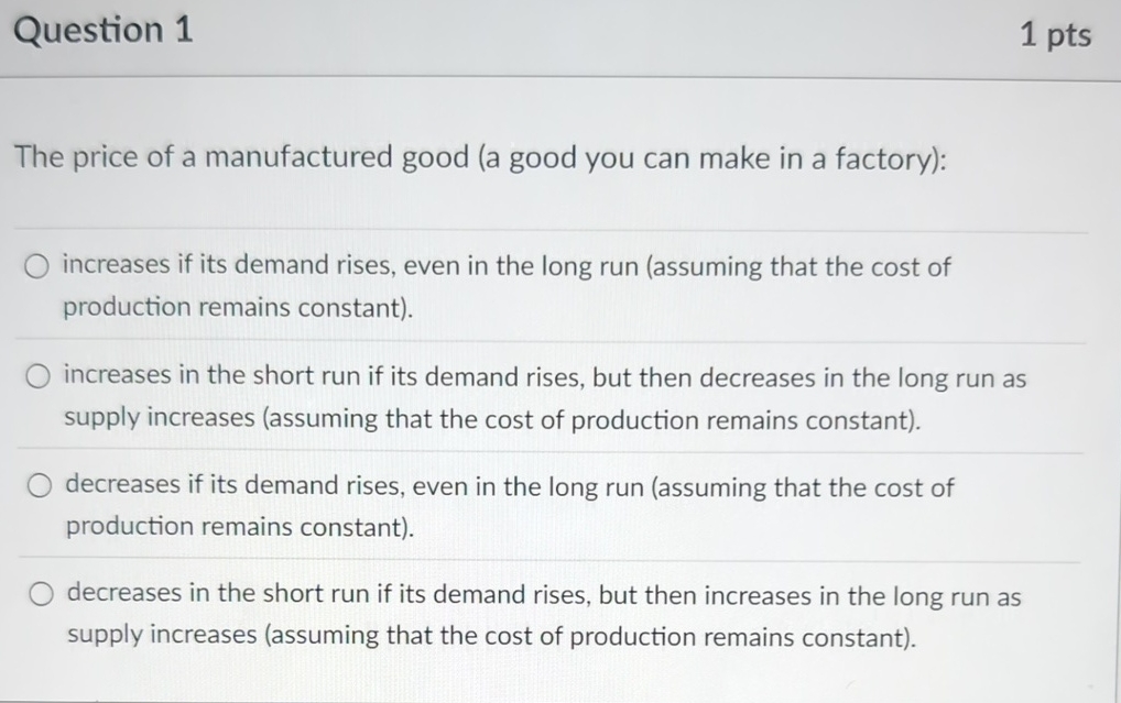 Solved Question 11 ﻿ptsThe price of a manufactured good (a | Chegg.com