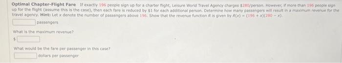 Solved Optimal Chapter-Flight Fare If exactly 196 people | Chegg.com