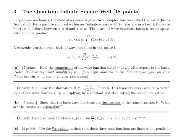 Solved 3 The Quantum Infinite Square Well (18 points) In | Chegg.com
