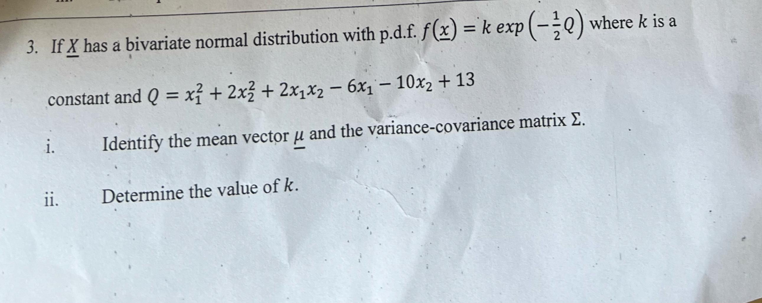 If x? ﻿has a bivariate normal distribution with | Chegg.com