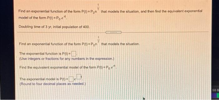 Solved + Find an exponential function of the form P(t)=Pon | Chegg.com