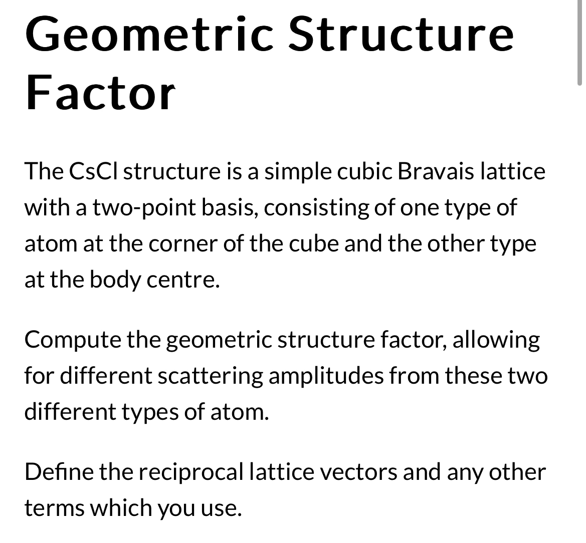 Solved Geometric Structure FactorThe CsCl ﻿structure is a | Chegg.com