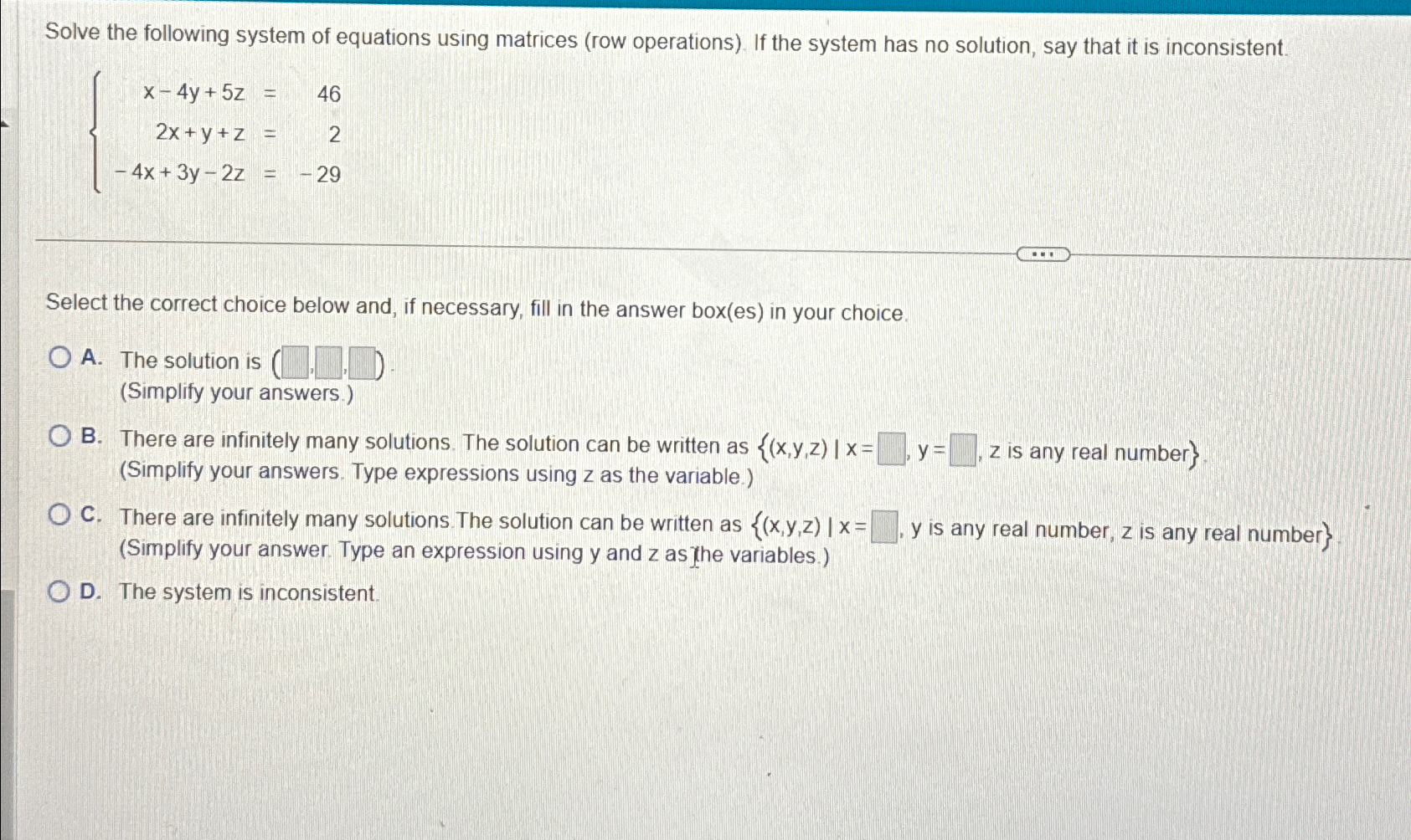 Solved Solve the following system of equations using | Chegg.com