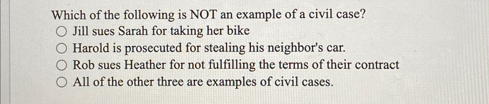 Solved Which of the following is NOT an example of a civil | Chegg.com