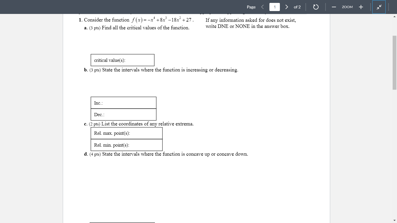 Solved Consider the function f(x)=-x^(4)+8x^(3)-18x^(2)+27. | Chegg.com