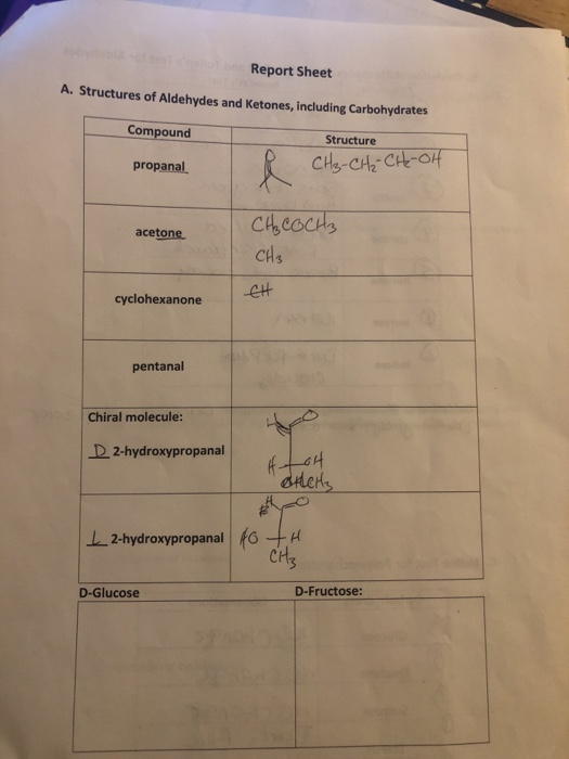 Solved Report Sheet A. Structures of Aldehydes and ketones, | Chegg.com