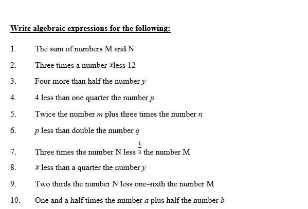 Solved Write algebraic expressions for the following: 1. 2. | Chegg.com