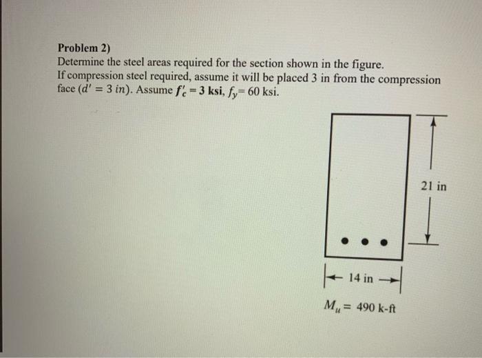Solved Problem 2) Determine the steel areas required for the | Chegg.com