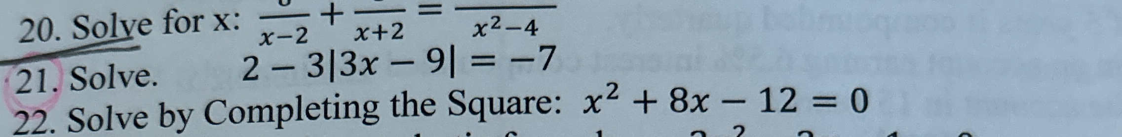 Solved Solve by Completing the Square: x2+8x-12=0 | Chegg.com
