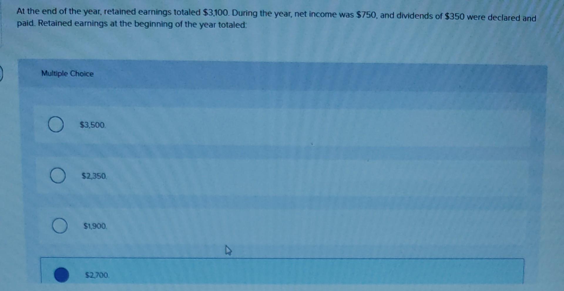 Solved At the end of the year, retained earnings totaled | Chegg.com
