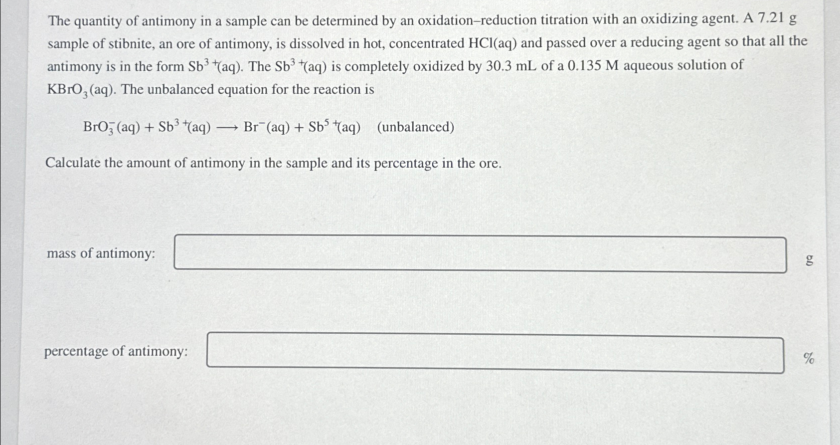 Solved The quantity of antimony in a sample can be | Chegg.com