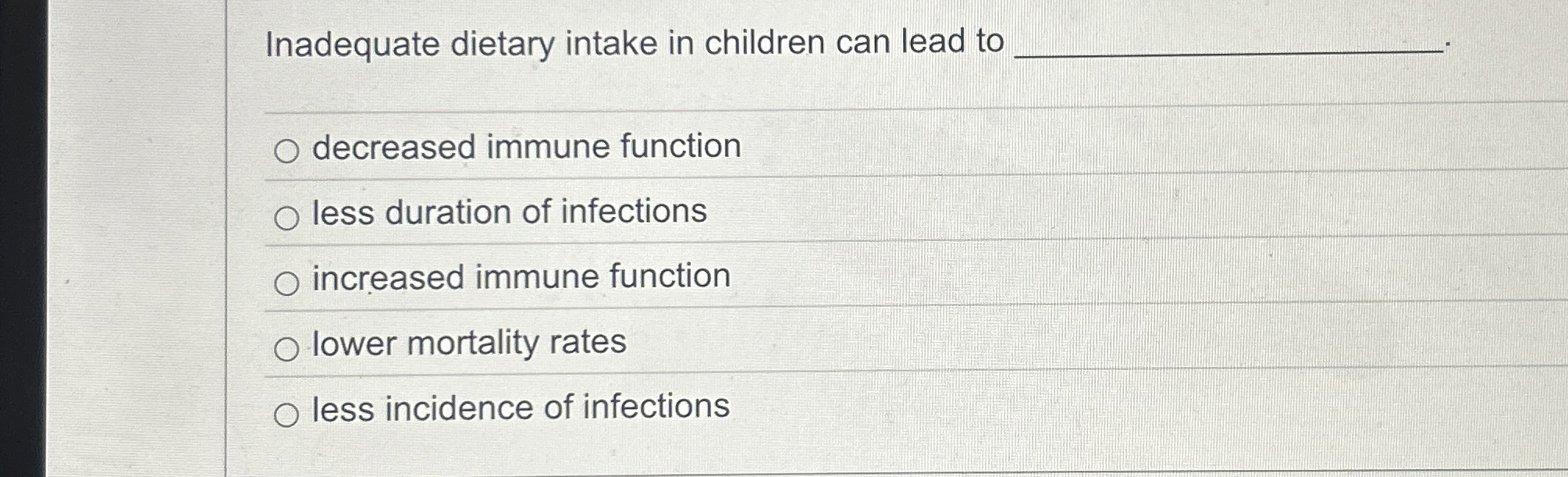 Solved Inadequate dietary intake in children can lead | Chegg.com