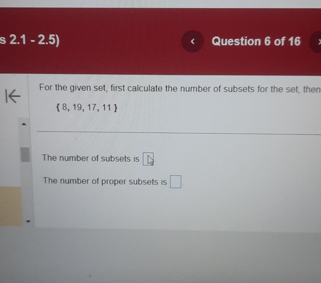 Solved For the given set, first calculate the number of | Chegg.com