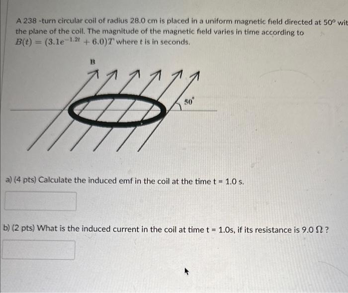 Solved A 238 -turn circular coil of radius 28.0 cm is placed | Chegg.com