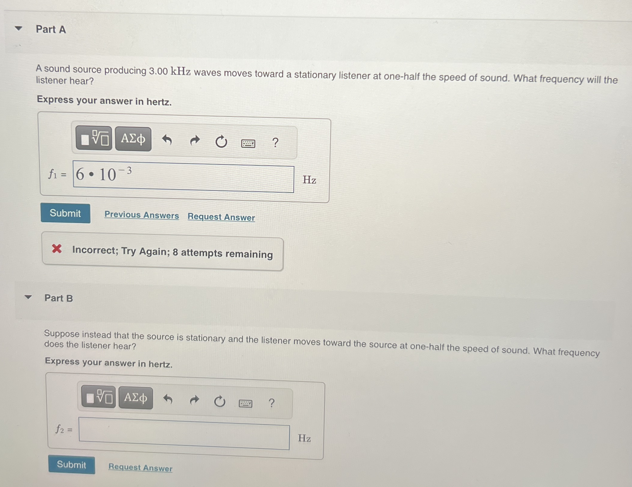 Solved Part AA sound source producing 3.00 ﻿kHz waves moves | Chegg.com
