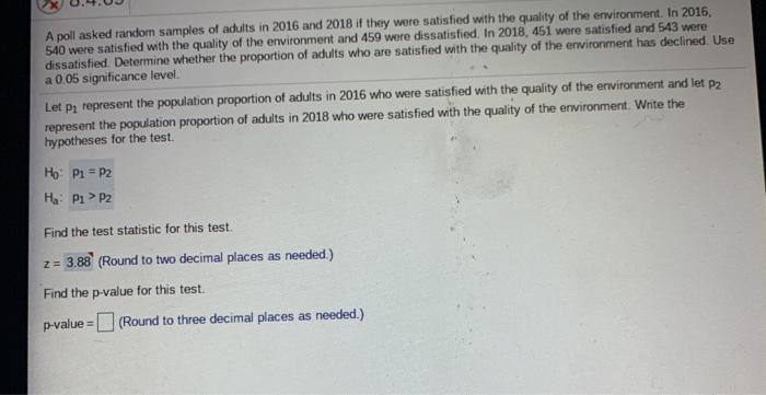 Solved A poll asked random samples of adults in 2016 and | Chegg.com