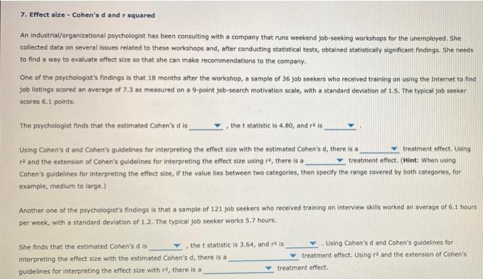 Solved 7. Effect size - Cohen's d and squared An | Chegg.com