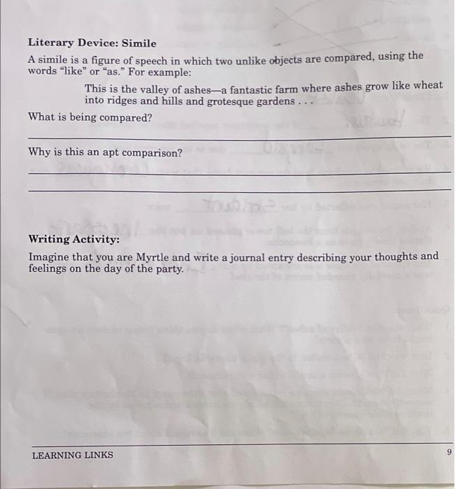 Solved Literary Device: Simile A simile is a figure of | Chegg.com