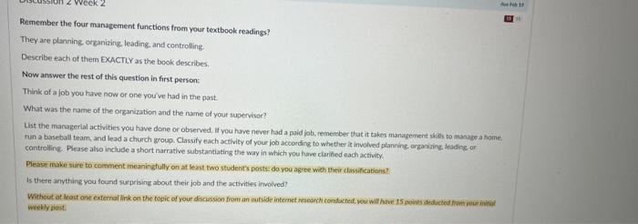 Solved Remember the four management functions from your | Chegg.com