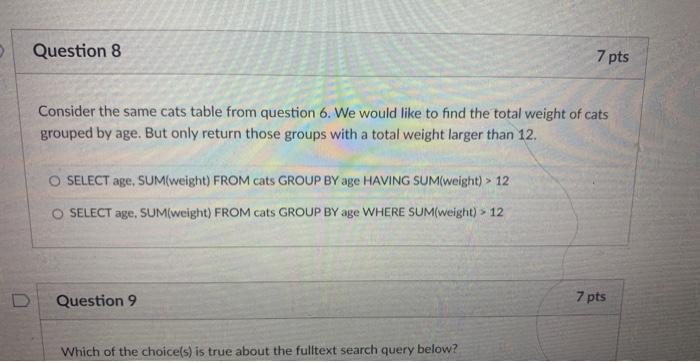 Solved Consider the same cats table from question 6. We | Chegg.com