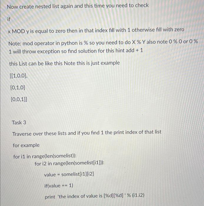 Solved enter x=3 and y=3 Task1 Create nested list based on x | Chegg.com
