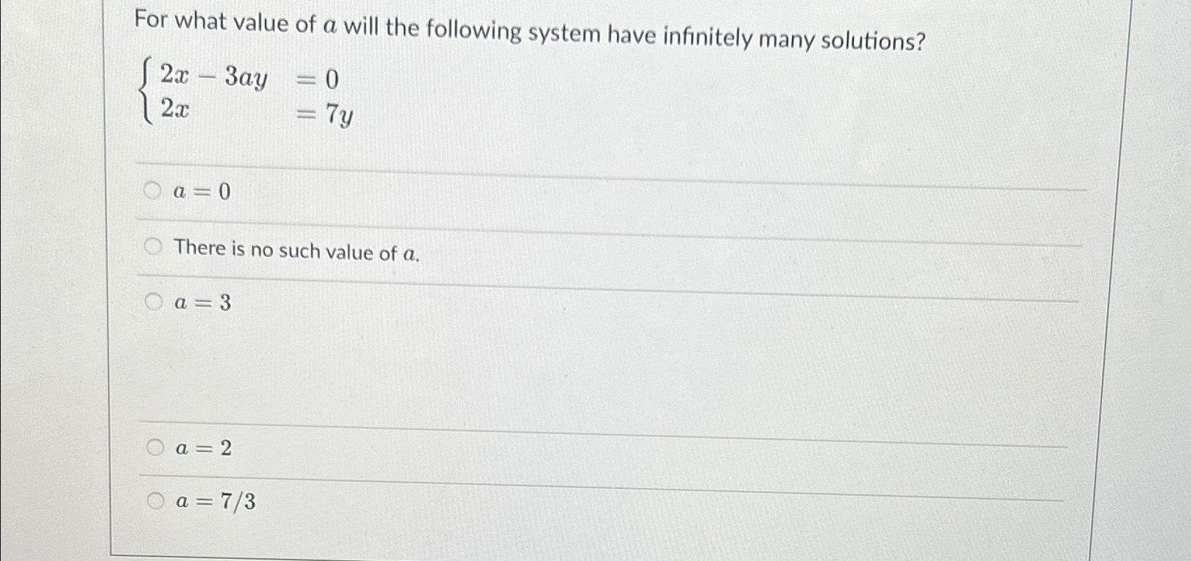 Solved For what value of a will the following system have | Chegg.com