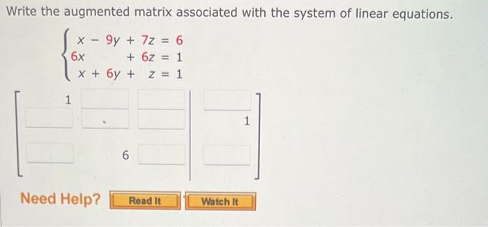 Solved Write the augmented matrix associated with the system | Chegg.com
