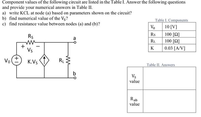 Solved Component values of the following circuit are listed | Chegg.com Solved Component values of the following circuit are listed | Chegg.com