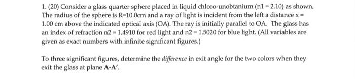 Solved 1. (20) Consider a glass quarter sphere placed in | Chegg.com
