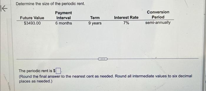[Solved]: Determine the size of the periodic rent. The peri
