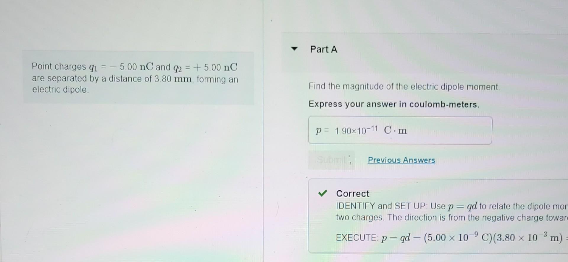 Solved Point charges q1=−5.00nC and q2=+5.00nC are separated | Chegg.com