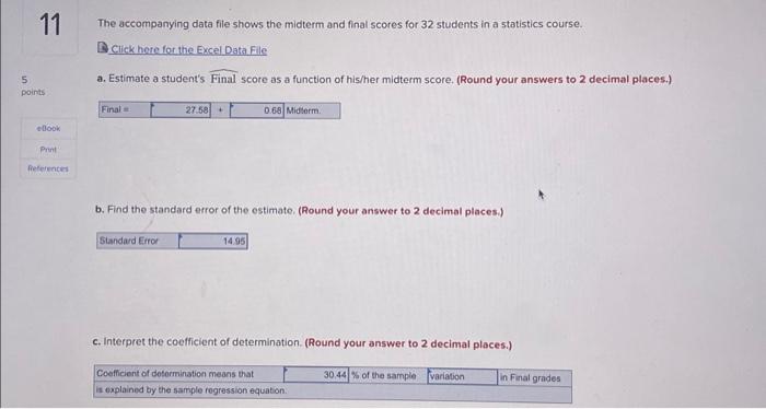 Solved The accompanying data file shows the midterm and | Chegg.com