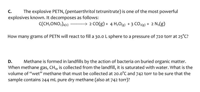 Solved C. The explosive PETN, (pentaerthritol tetranitrate) | Chegg.com