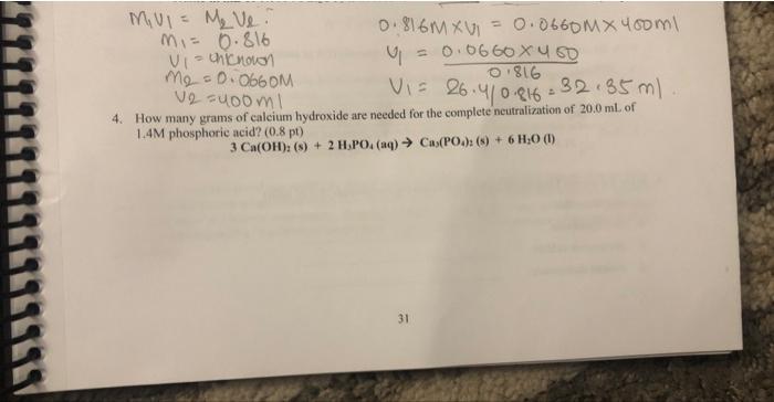 Solved M1V1=M2V2M1=0.816V1= thenown | Chegg.com