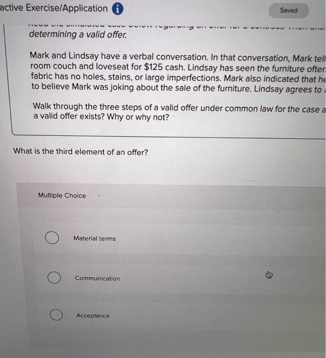 Solved determining a valid offer. Mark and Lindsay have a | Chegg.com