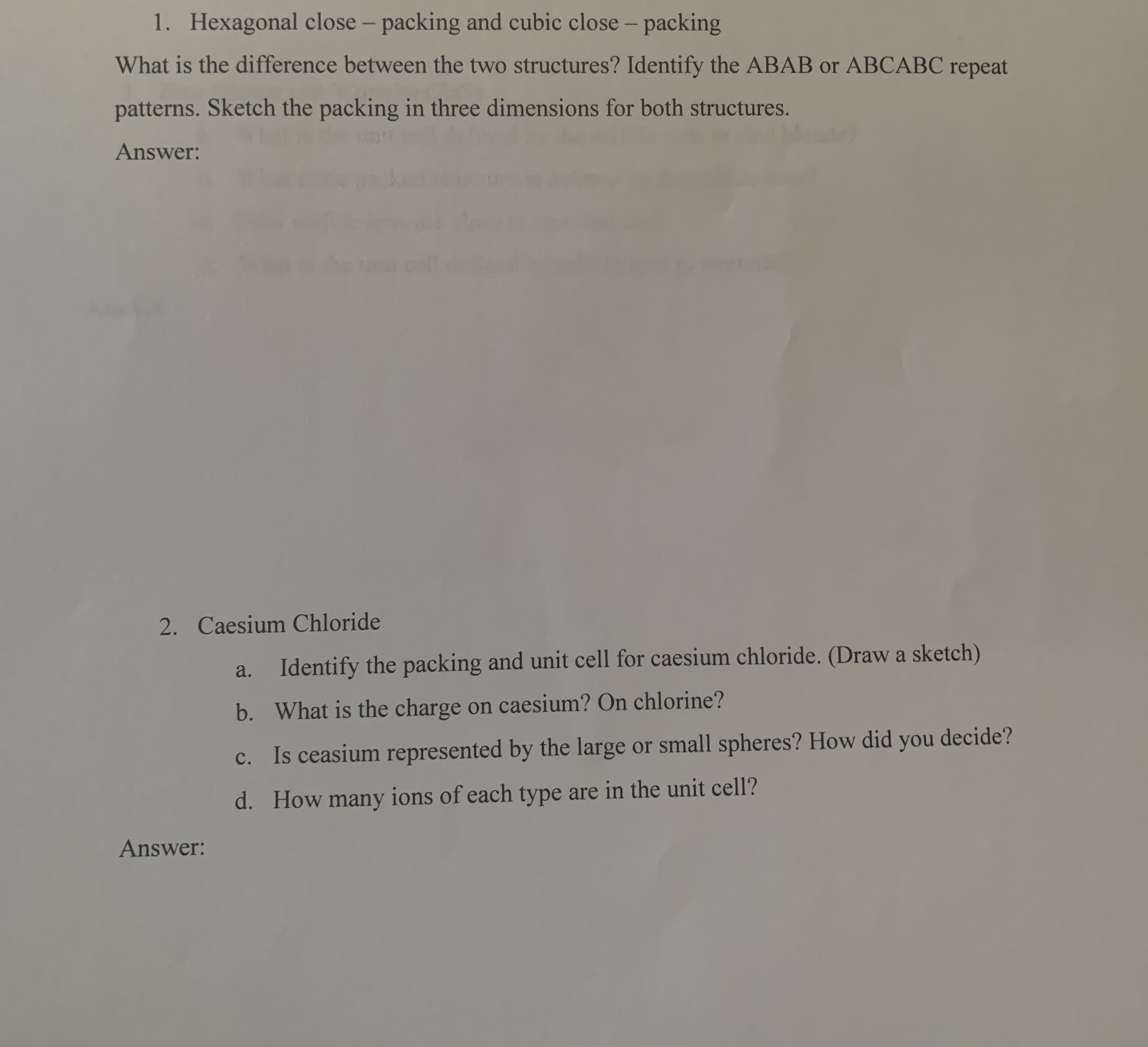 Solved Hexagonal Close ﻿packing And Cubic Close
