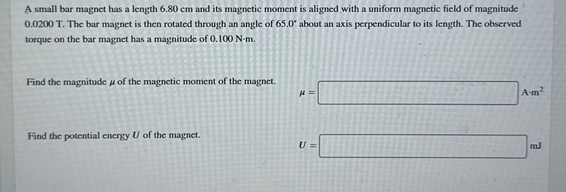 Solved A small bar magnet has a length 6.80 ﻿cm and its | Chegg.com