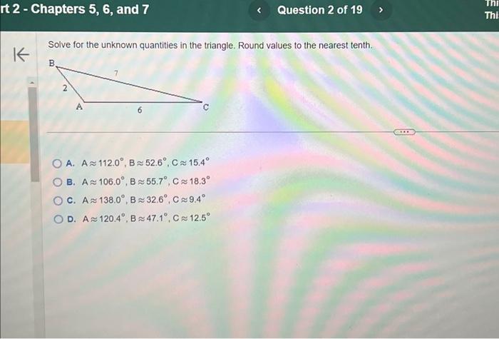 Solved Solve for the unknown quantities in the triangle. | Chegg.com