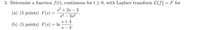 Solved 2. Determine a function f(t), continuous for t≥0, | Chegg.com