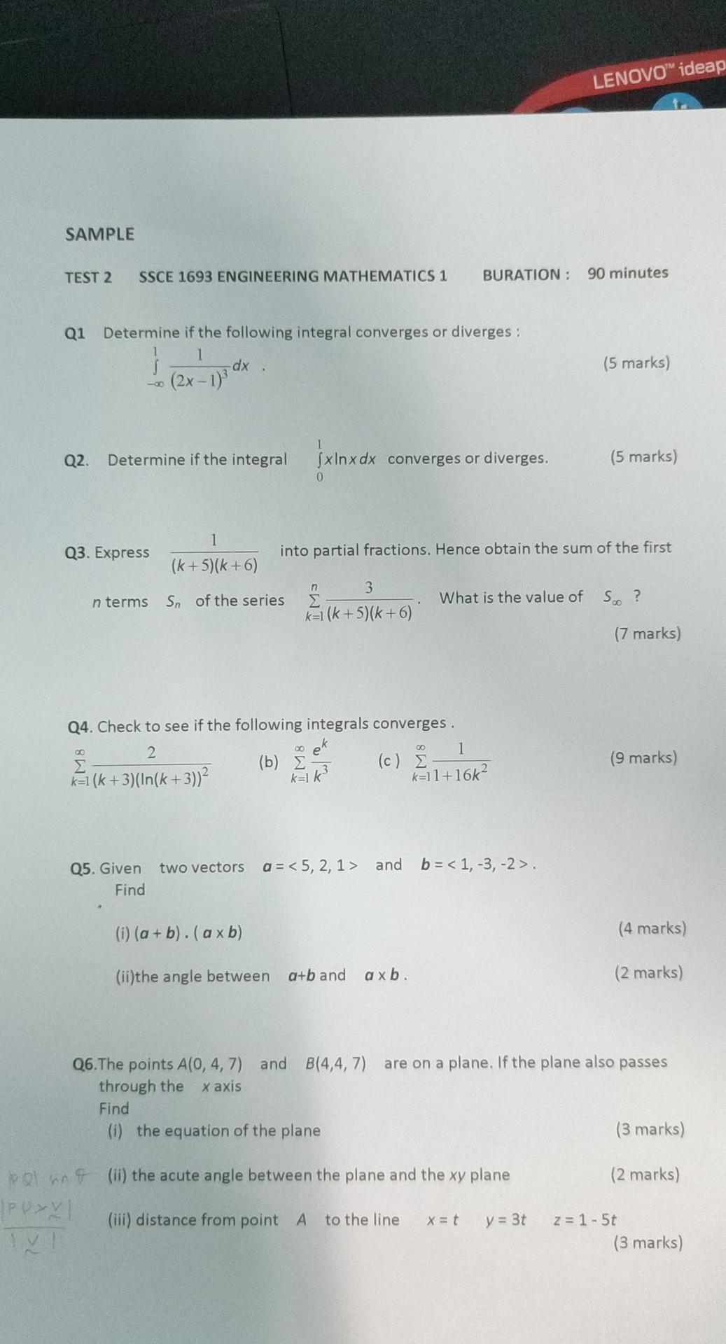 Solved LENOVO™ ideap SAMPLE TEST 2 SSCE 1693 ENGINEERING | Chegg.com
