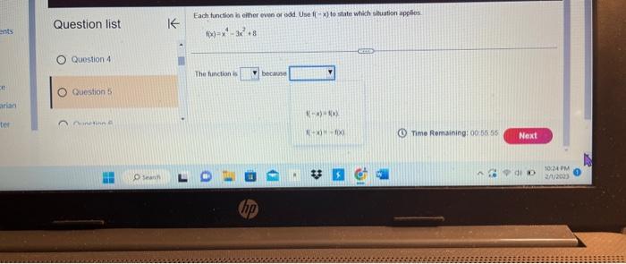 Solved Question list Each function is either even or odd Use | Chegg.com