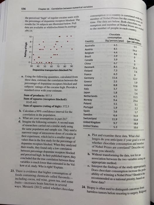 Solved 536 Chapter 16 Correlation between numerical | Chegg.com