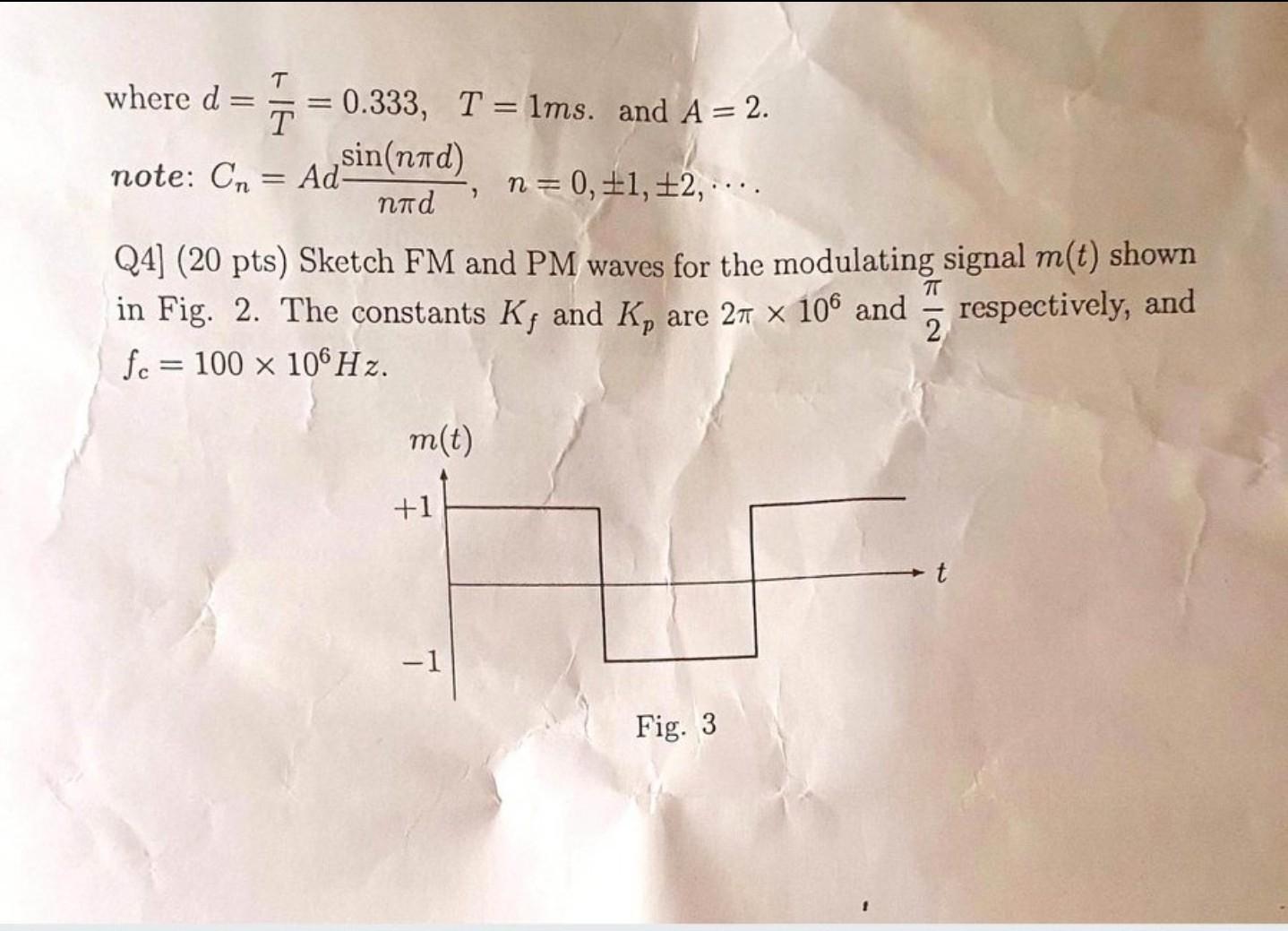 Solved Q4] (20 pts) Sketch FM and PM waves for the | Chegg.com