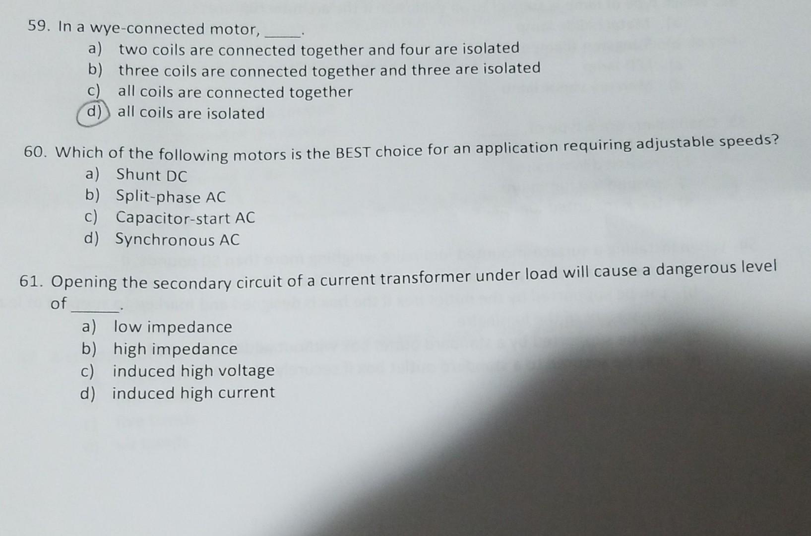 Solved 59. In a wye-connected motor, a) two coils are | Chegg.com