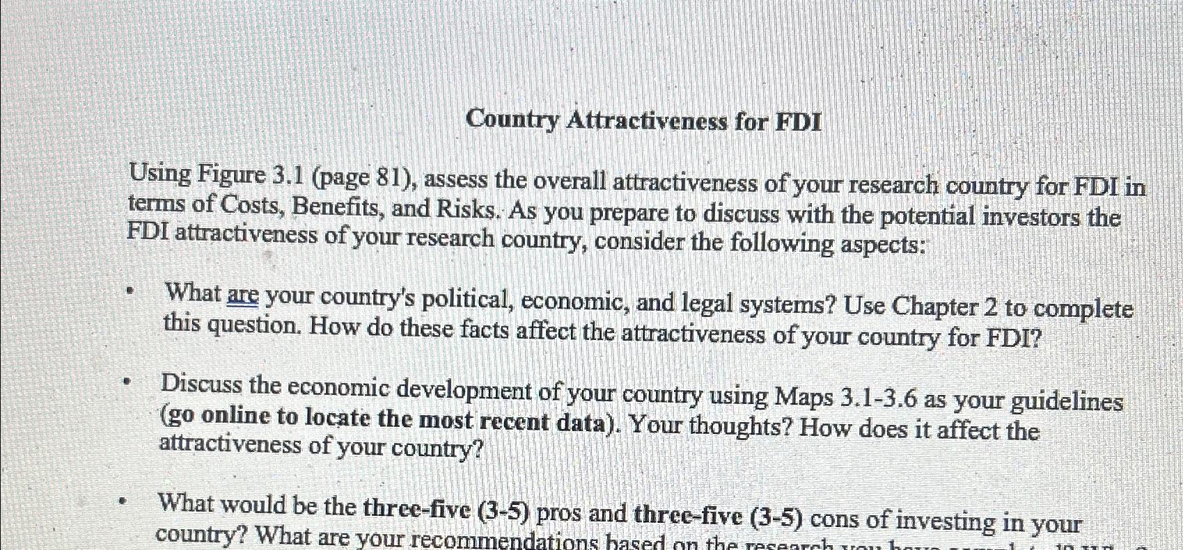 Solved Country Attractiveness for FDIUsing Figure 3.1 (page | Chegg.com