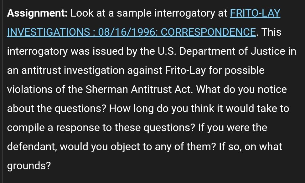 Solved Assignment: Look at a sample interrogatory at | Chegg.com