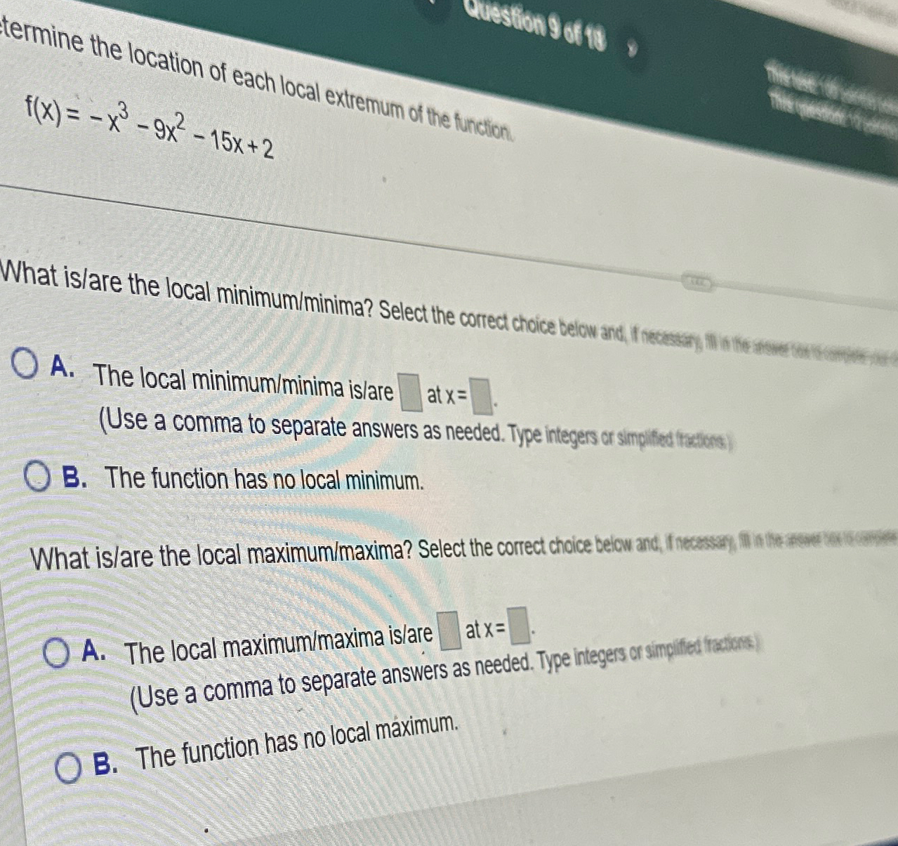 Solved termine the location of each local extremum of the | Chegg.com