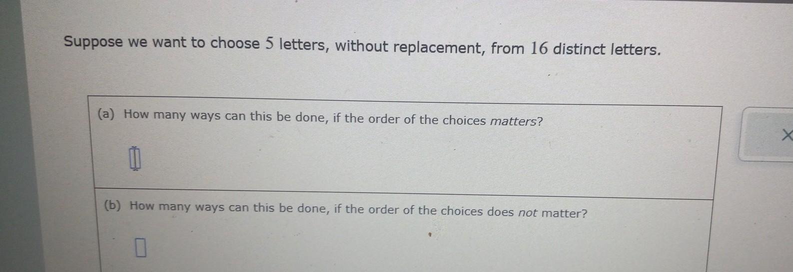 Solved Suppose we want to choose 5 letters, without | Chegg.com